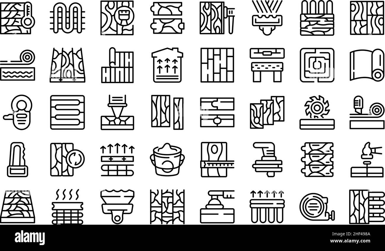 Floor installation icons set outline vector. Vinyl wall. Wood material ...