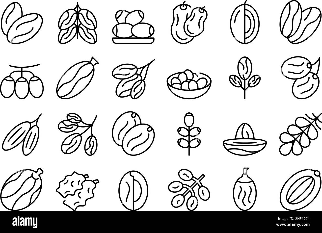 Date fruit icons set outline vector. Leaf food. Dried branch Stock ...