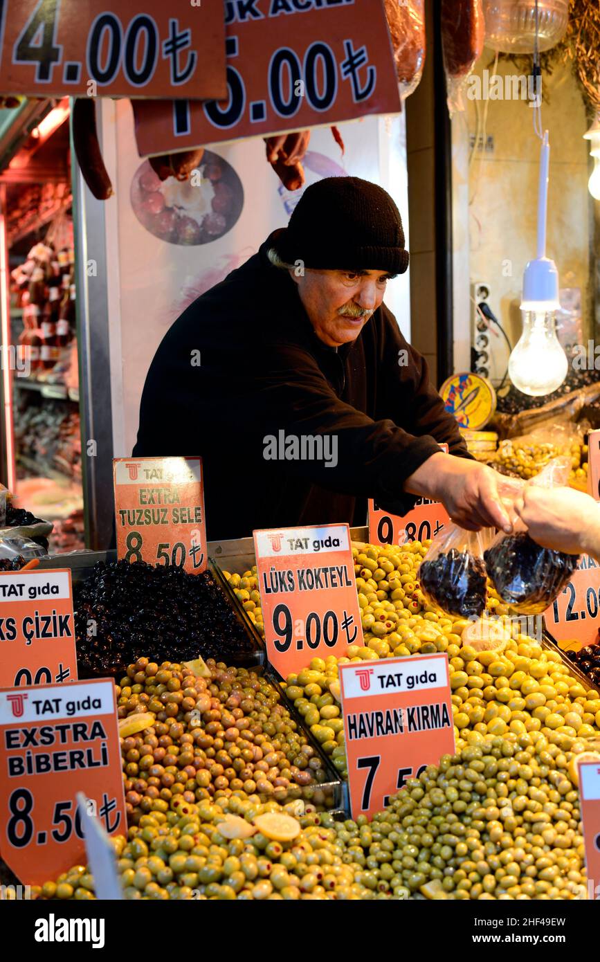 Turkish olives displayed in an olive shop at the vibrant Egyptian ...