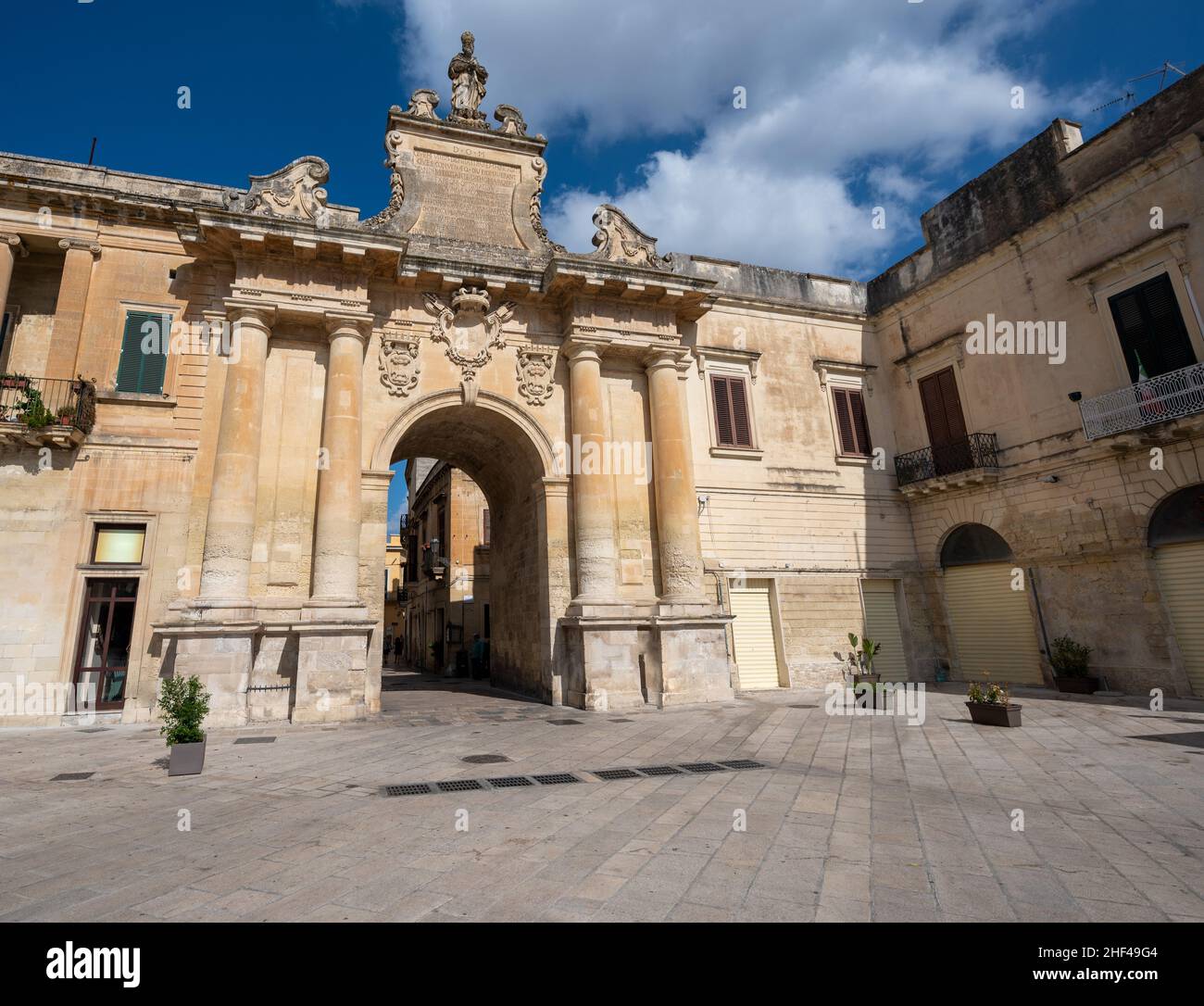 Lecce, Puglia, Italy. August 2021. View towards one of the access gates ...