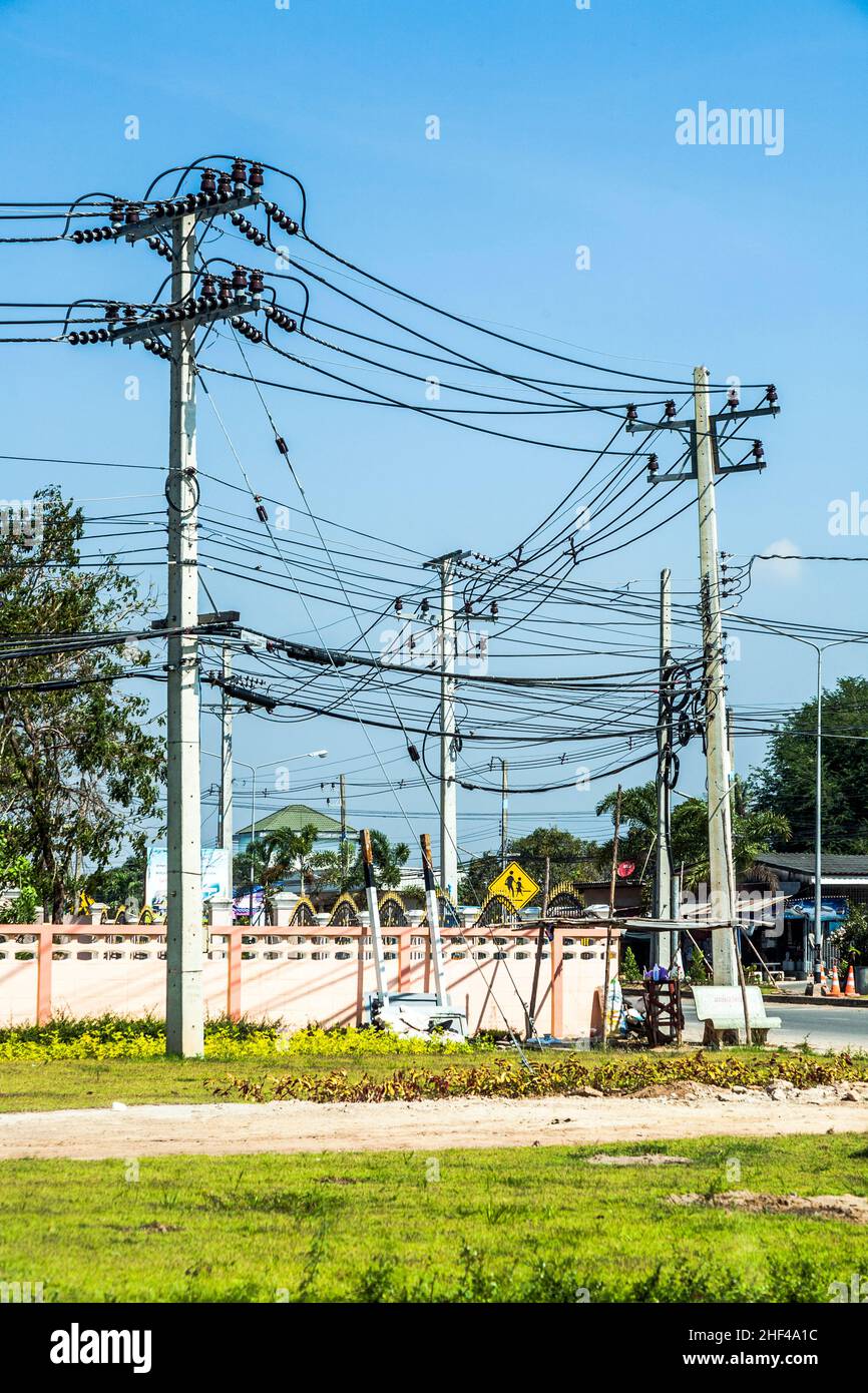 aerial electric power cable in Asia Stock Photo - Alamy