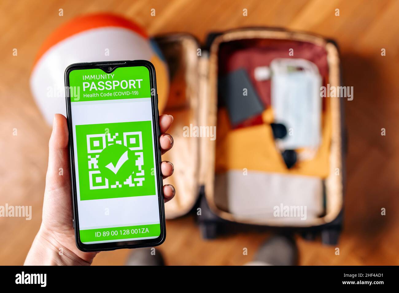 The concept of new normal. Close up view of a male hand holds a ...