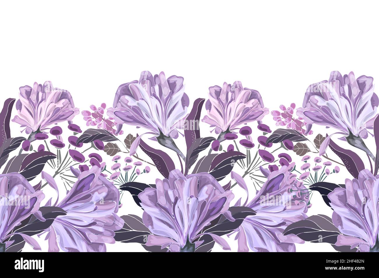 Vector floral seamless pattern, border. Horizontal panoramic design ...