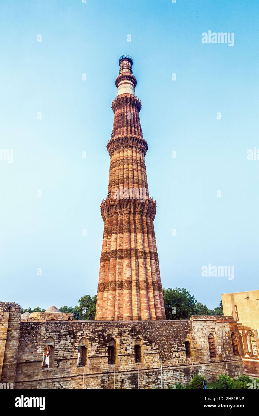 Qutub Minar Tower or Qutb Minar, the tallest brick minaret in the world ...