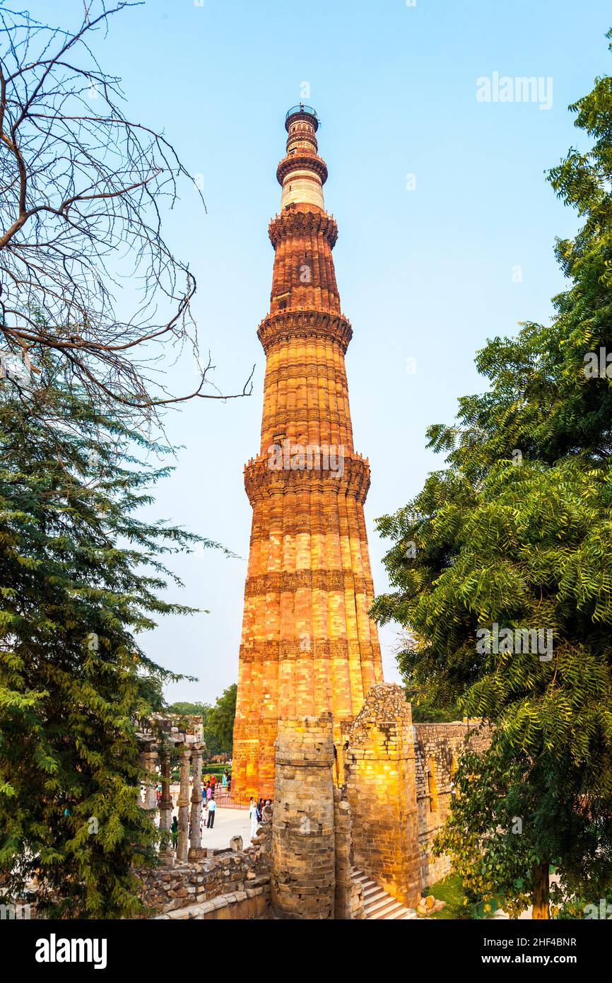 Qutub Minar Tower or Qutb Minar, the tallest brick minaret in the world ...