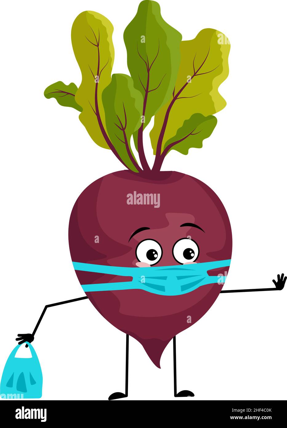 Beet character with sad emotions, face and mask keep distance, hands ...