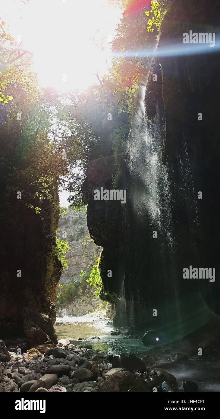 The Always raining canyon (Panta Vrehei) with waterfalls in Karpenissi ...