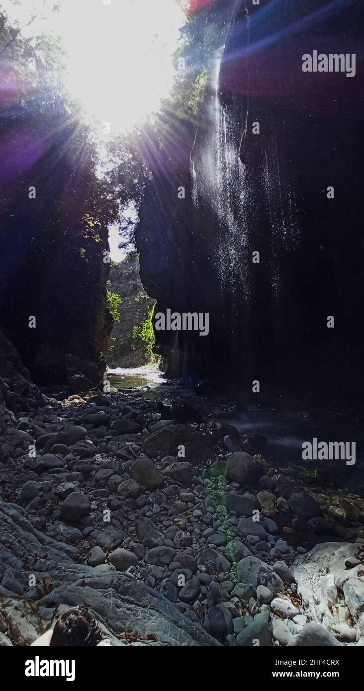 The Always raining canyon (Panta Vrehei) with waterfalls in Karpenissi ...