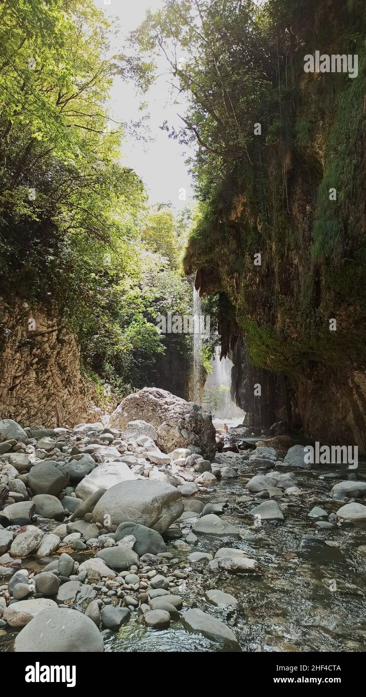 The Always raining canyon (Panta Vrehei) with waterfalls in Karpenissi ...