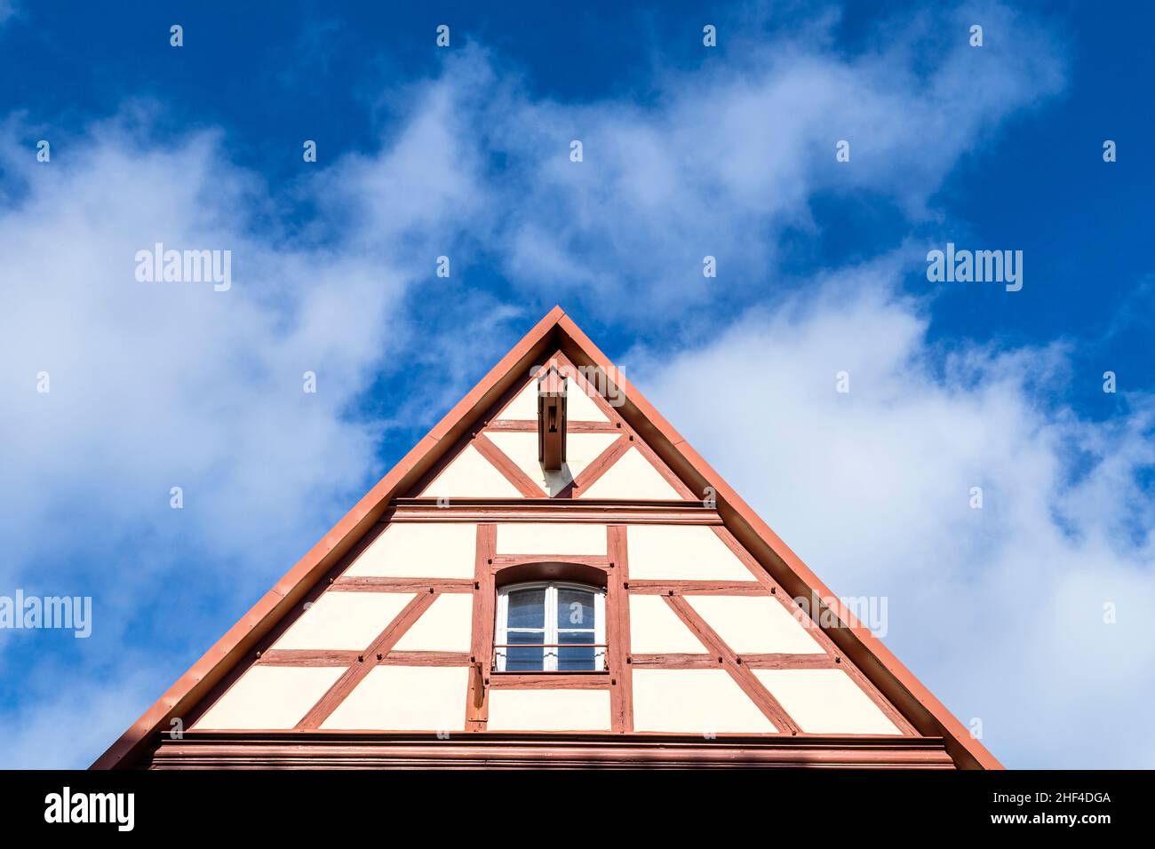 Gable roof of traditional German half-timbered house in medieval ...
