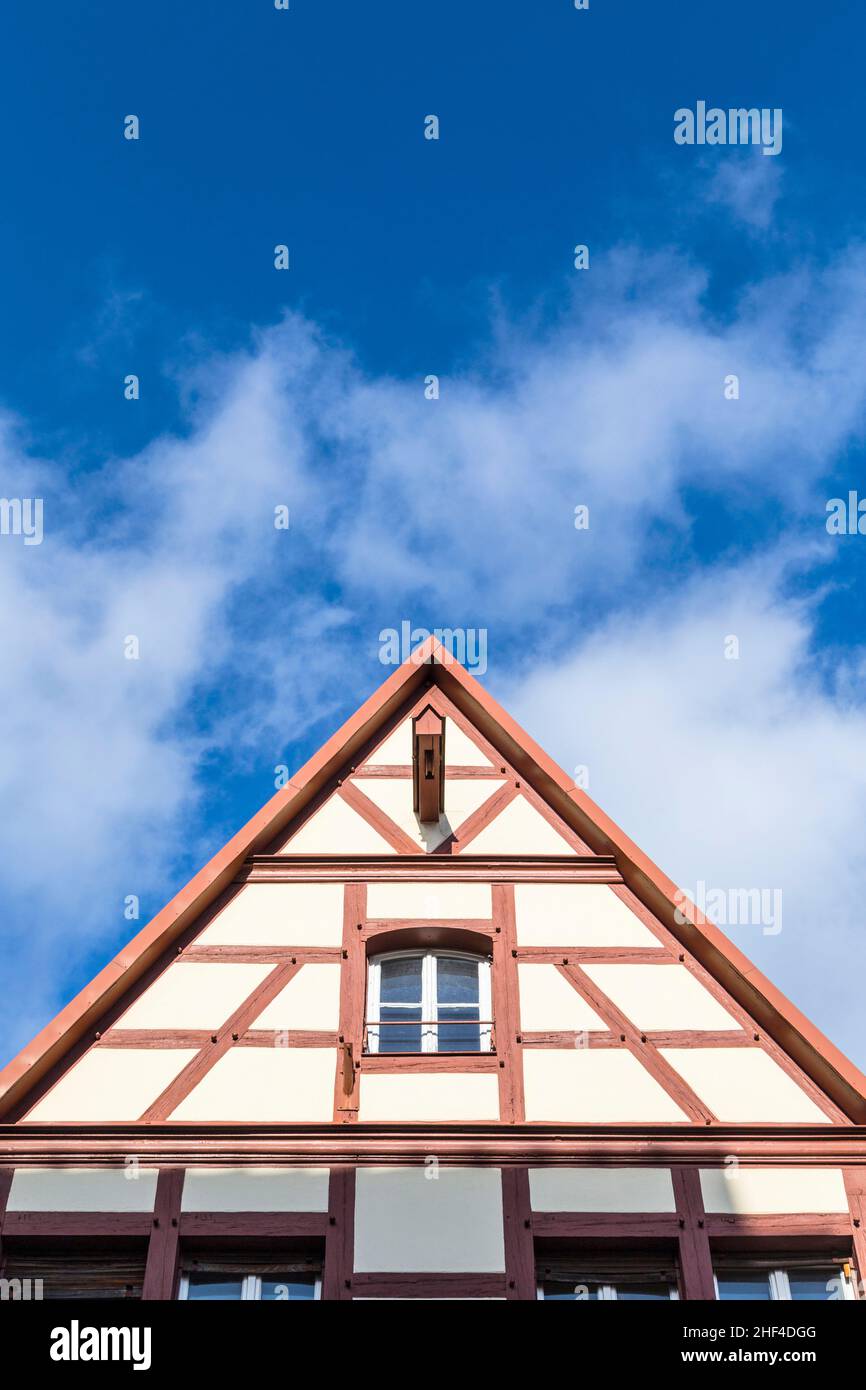 Gable roof of traditional German half-timbered house in medieval ...