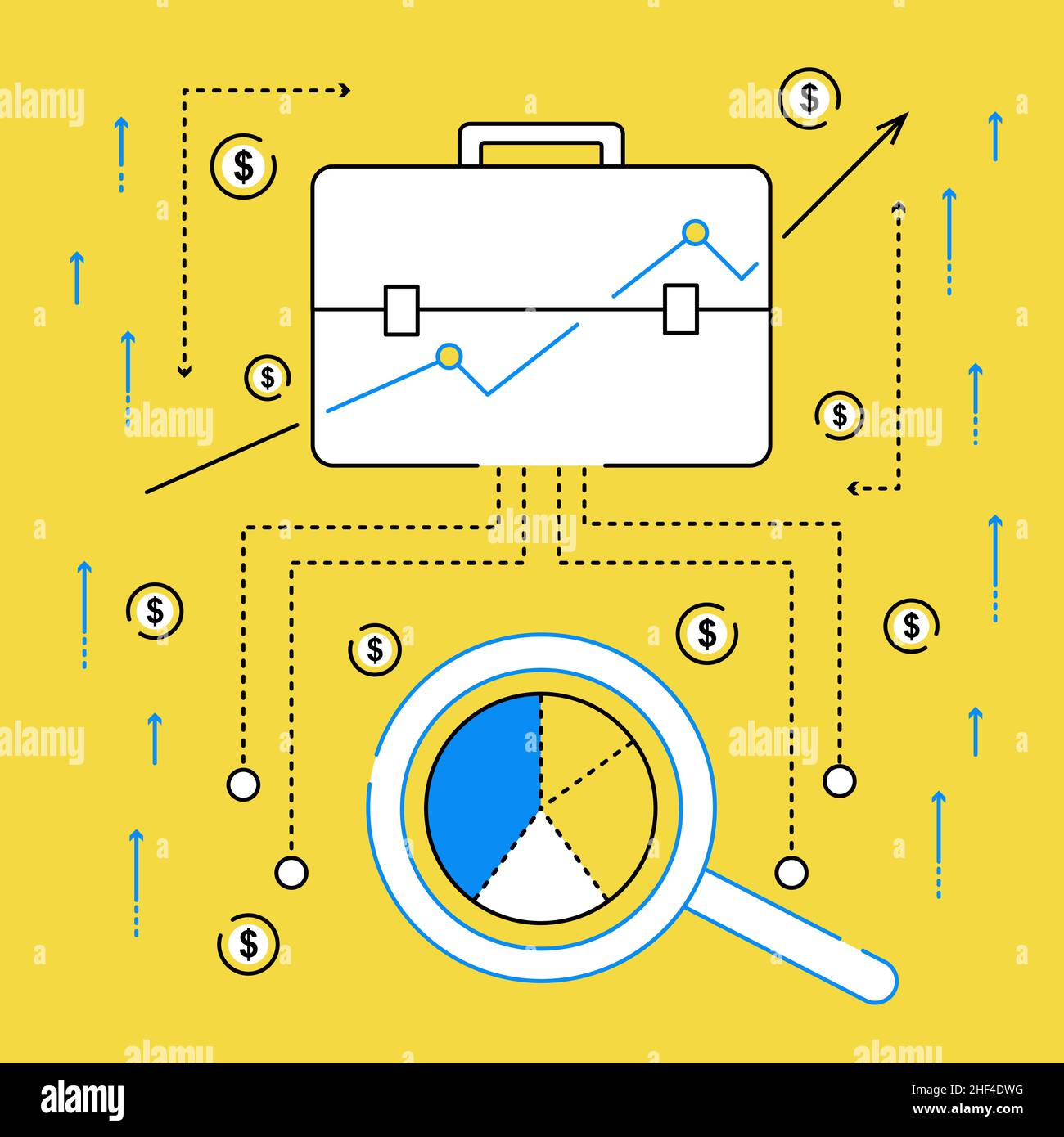 Investment portfolio vector illustration in flat style. Pie chart and ...