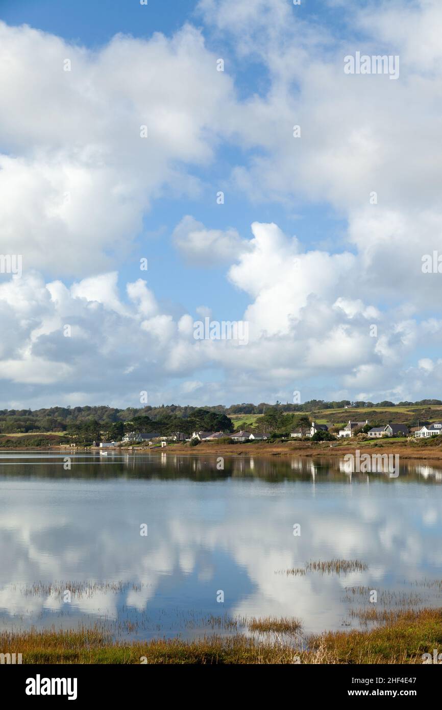 The village of Malltraeth on the Afon Cefni and Cefni Estuary, Anglesey ...