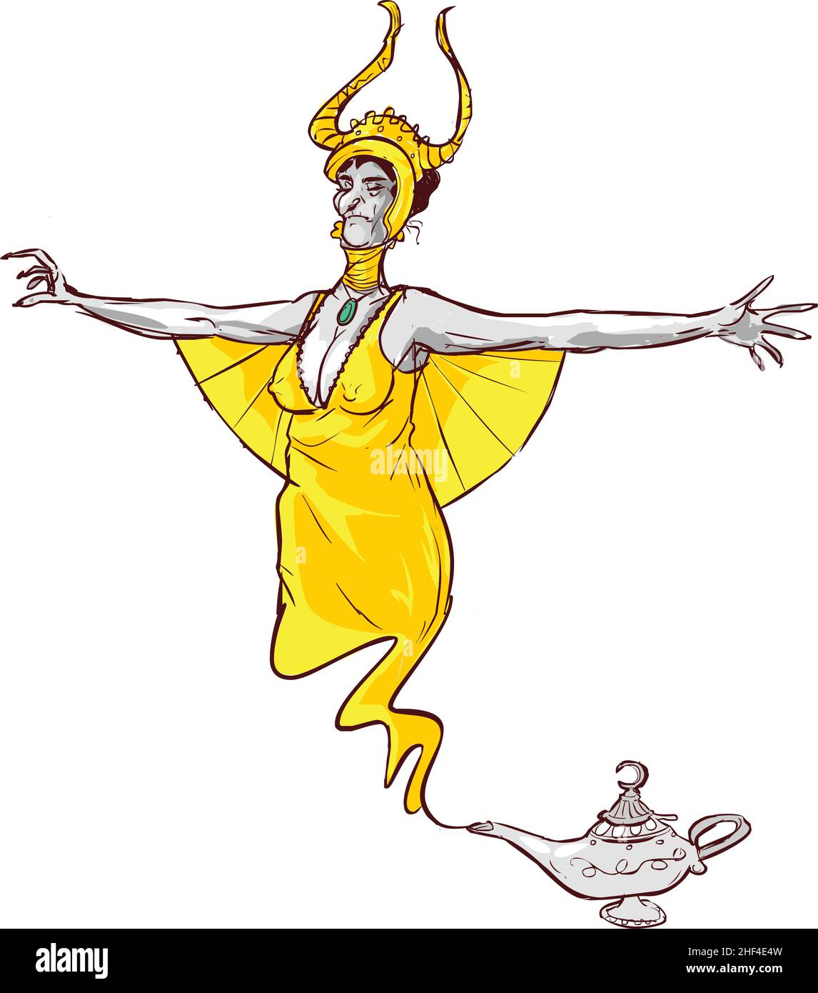 Vector — female genie coming out of a magic lamp Stock Vector Image & Art - Alamy