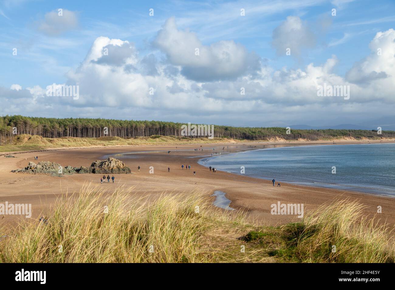 People walking on Newborough beach, Isle of Anglesey, Wales Stock Photo ...