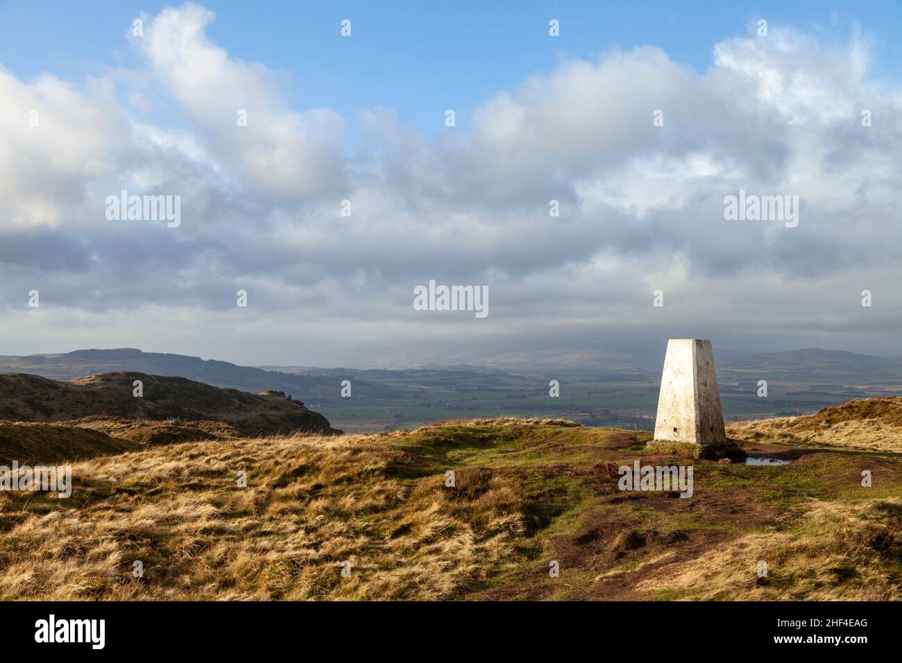 The trig point at the summit of Benarty Hill, Fife, Scotland Stock ...