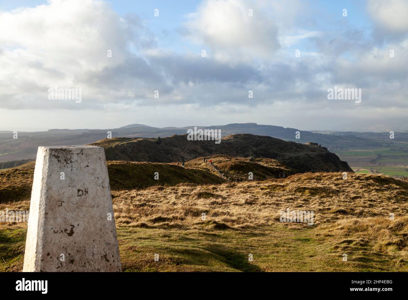 The trig point at the summit of Benarty Hill, Fife, Scotland Stock ...