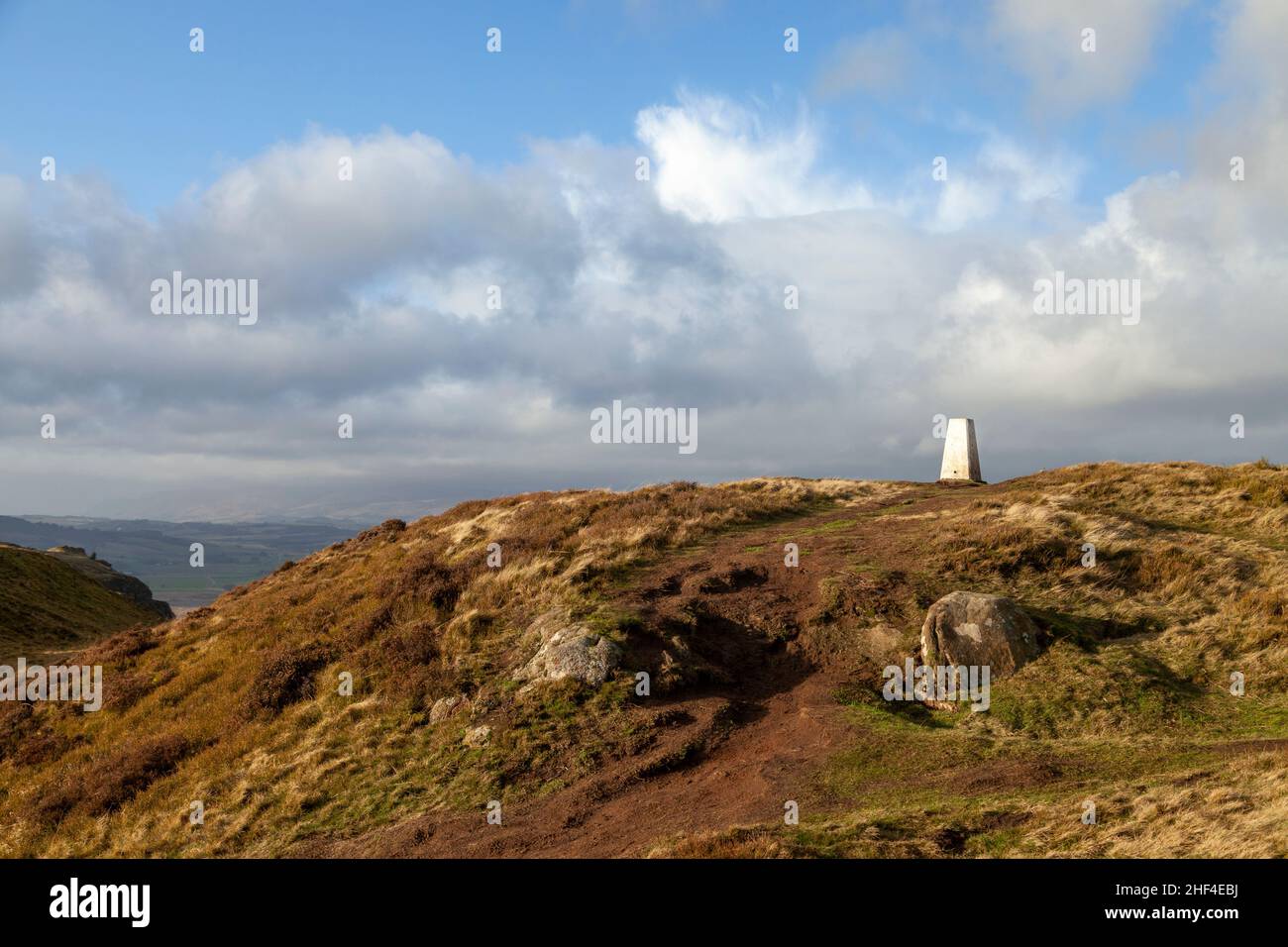 The trig point at the summit of Benarty Hill, Fife, Scotland Stock ...