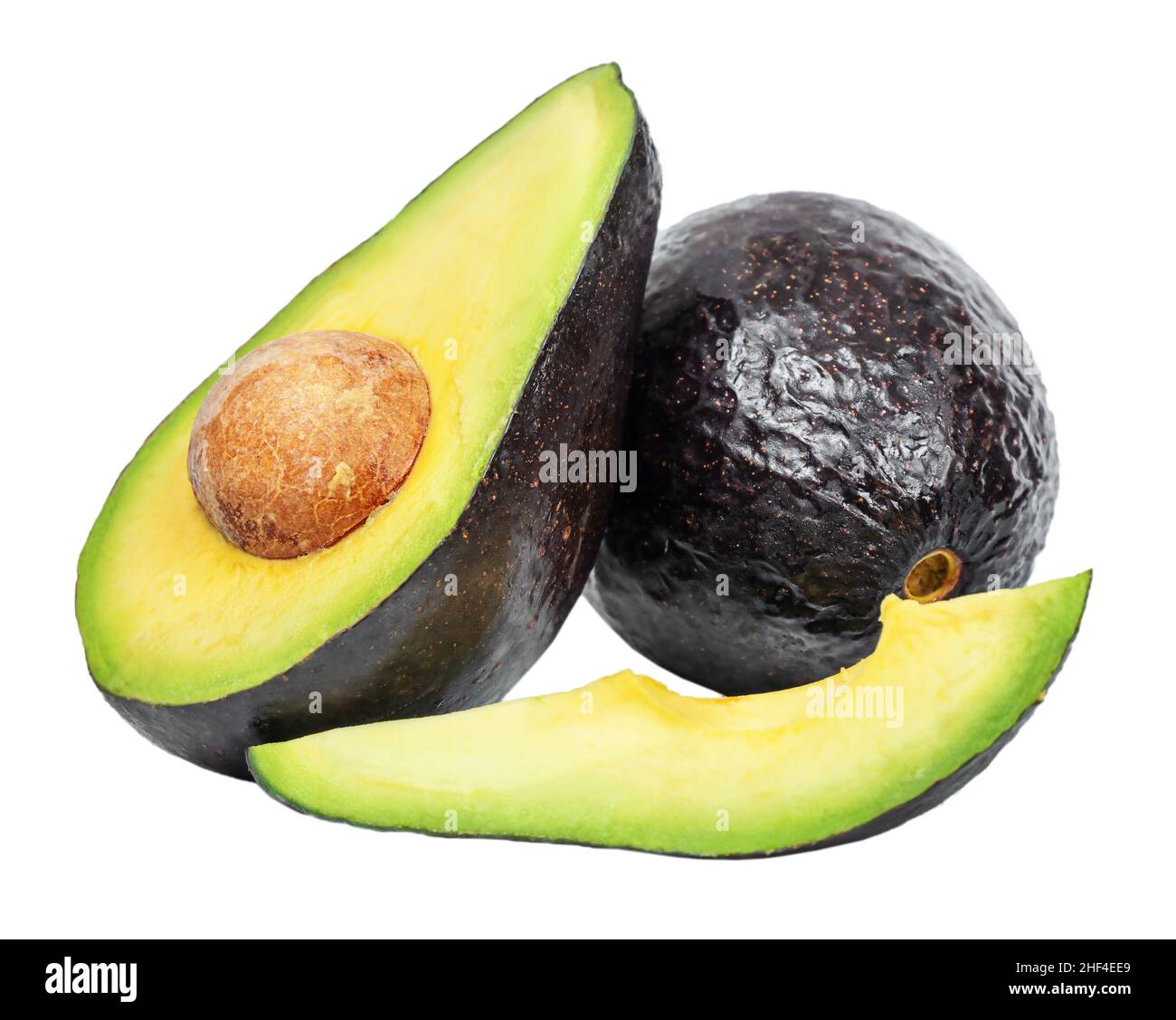 Whole, half and slice of avocado isolated on white background Stock ...