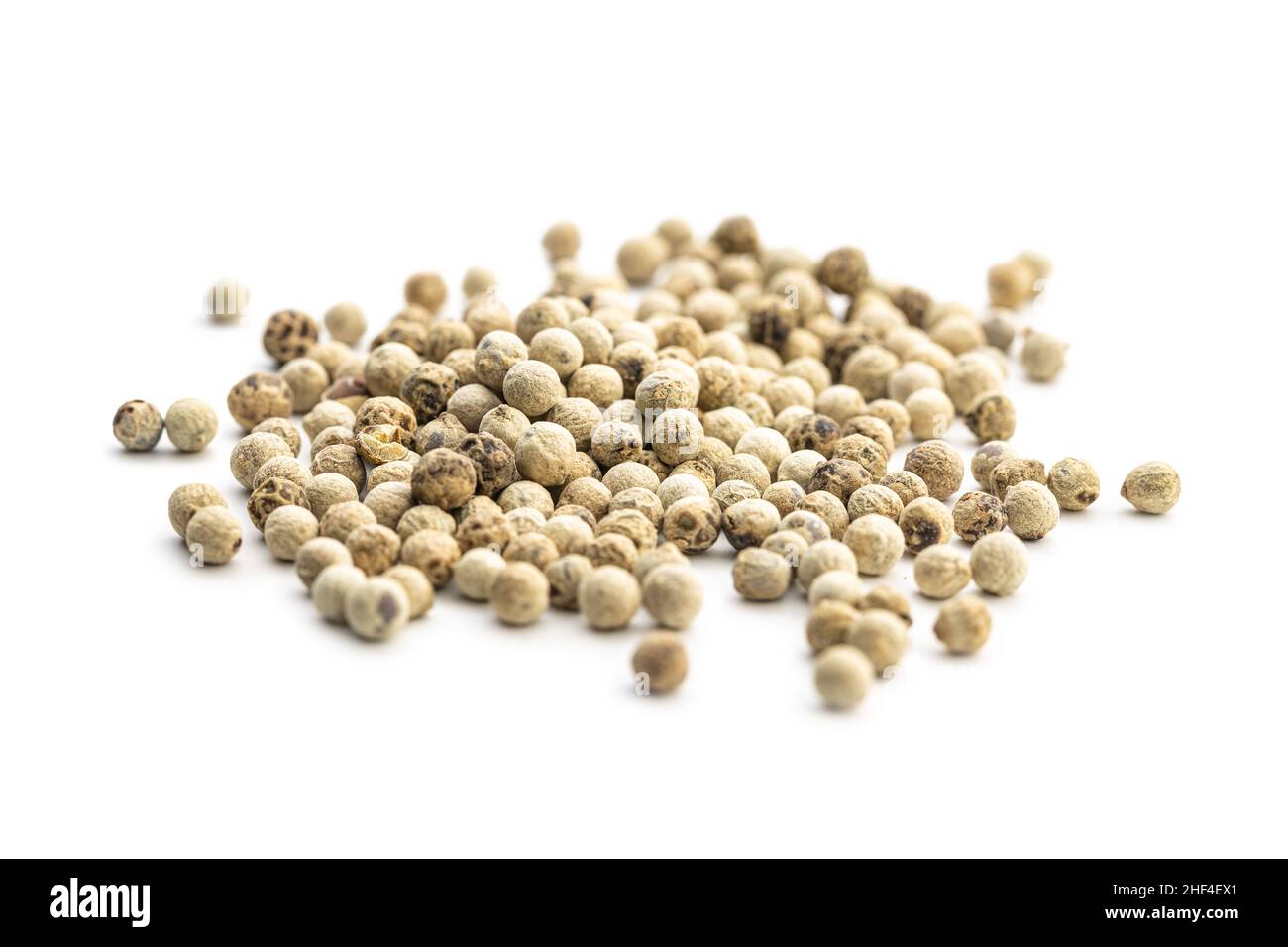 Whole pepper spice. White peppercorn grain isolated on white backgorund ...