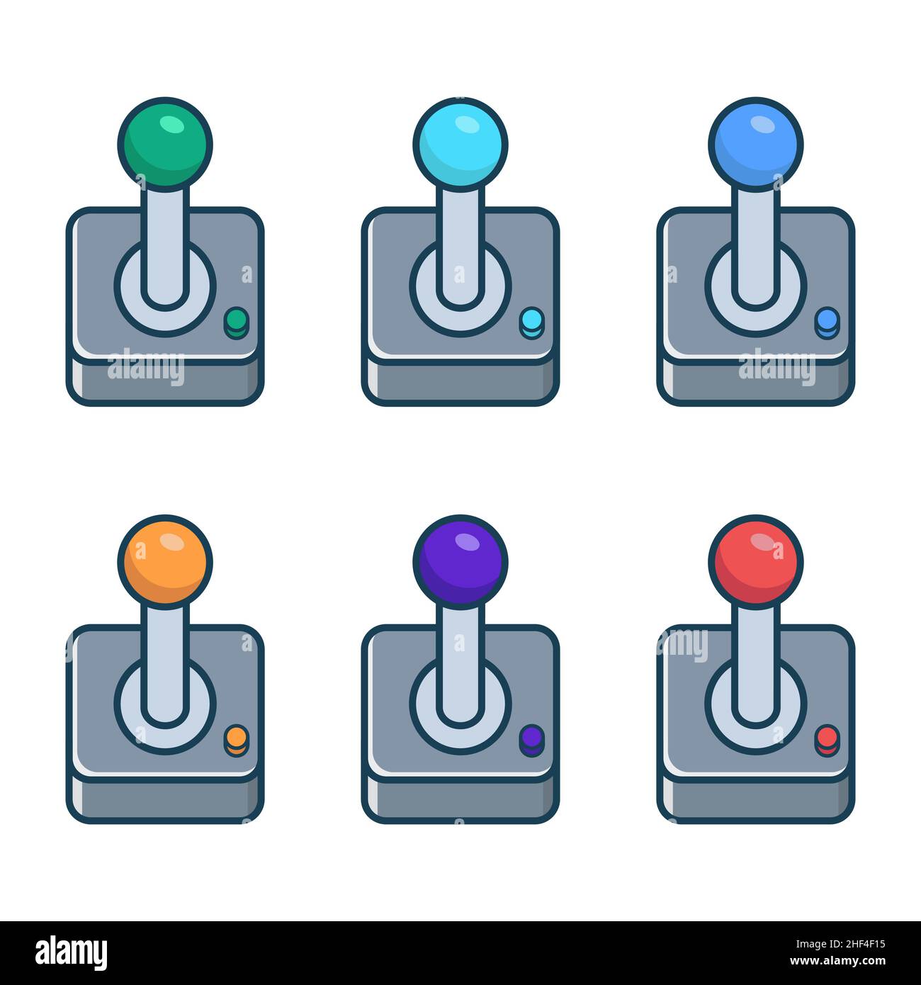 A set of multicolored retro joysticks for playing on a computer and ...