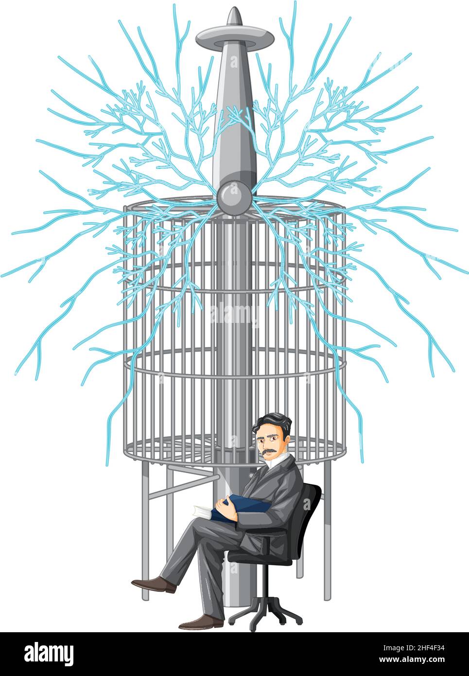 Nikola Tesla cartoon character on white background illustration Stock ...