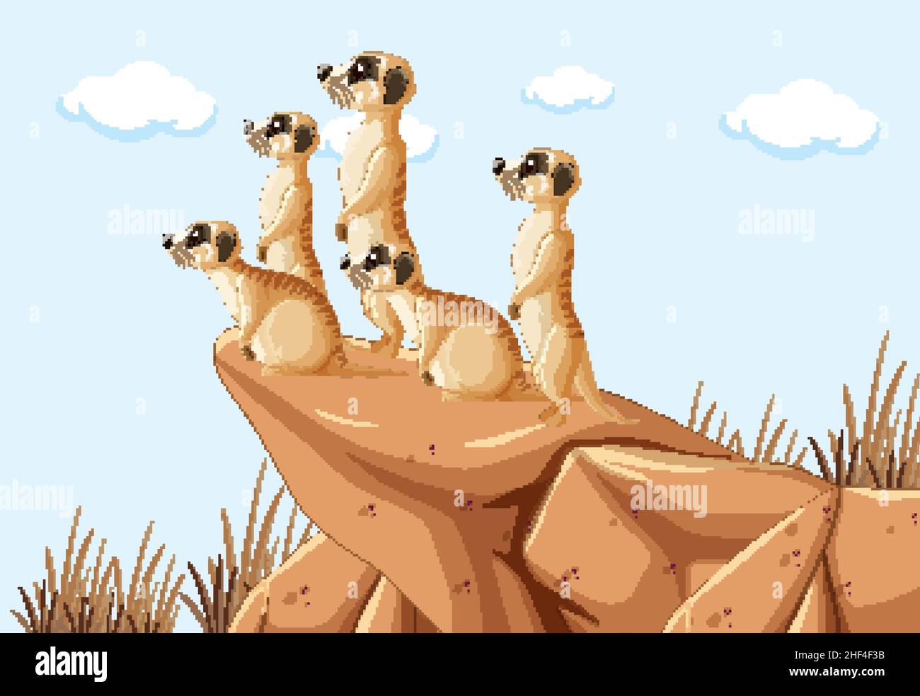 Desert background with a group of meerkats illustration Stock Vector ...