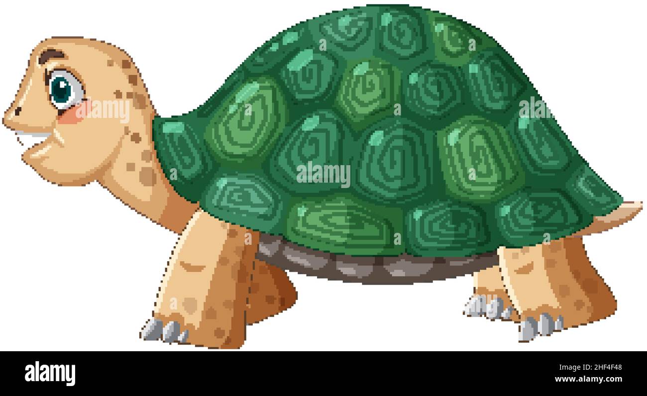 Side view of turtle with green shell in cartoon style illustration ...