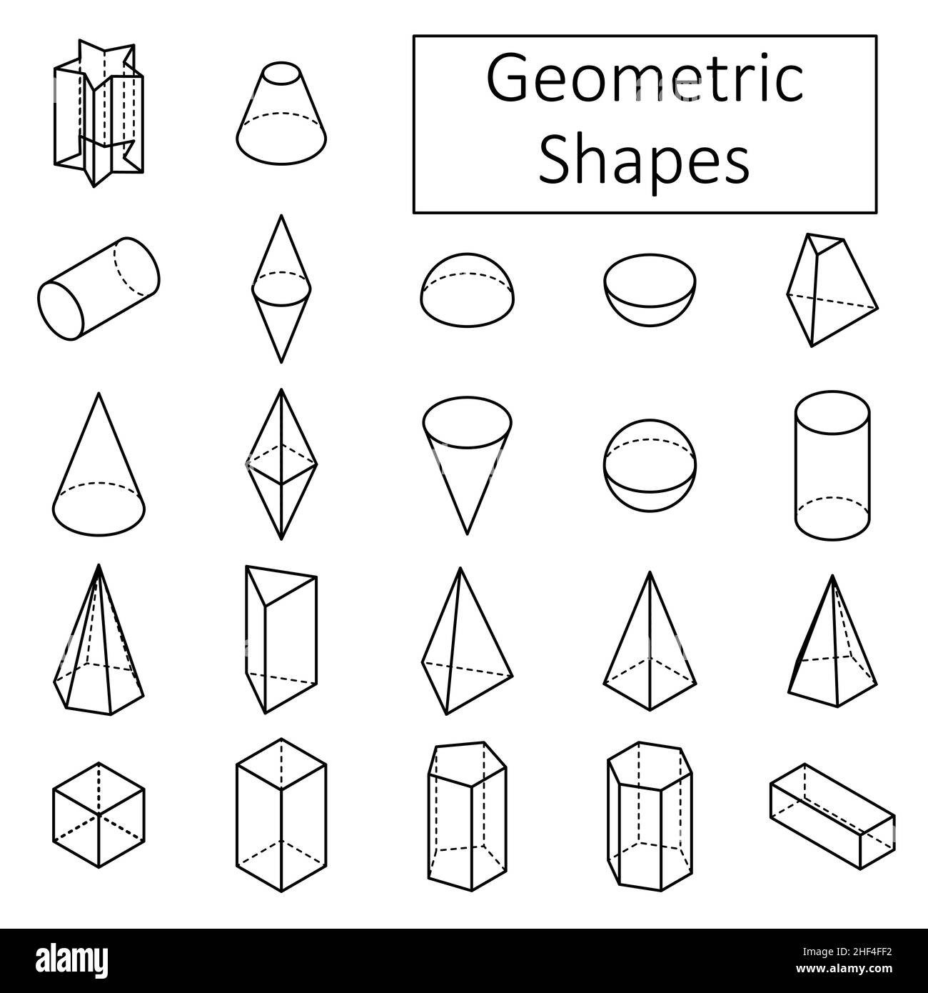 Set of 3d geometric shapes. Basic isometric shapes. Linear objects ...