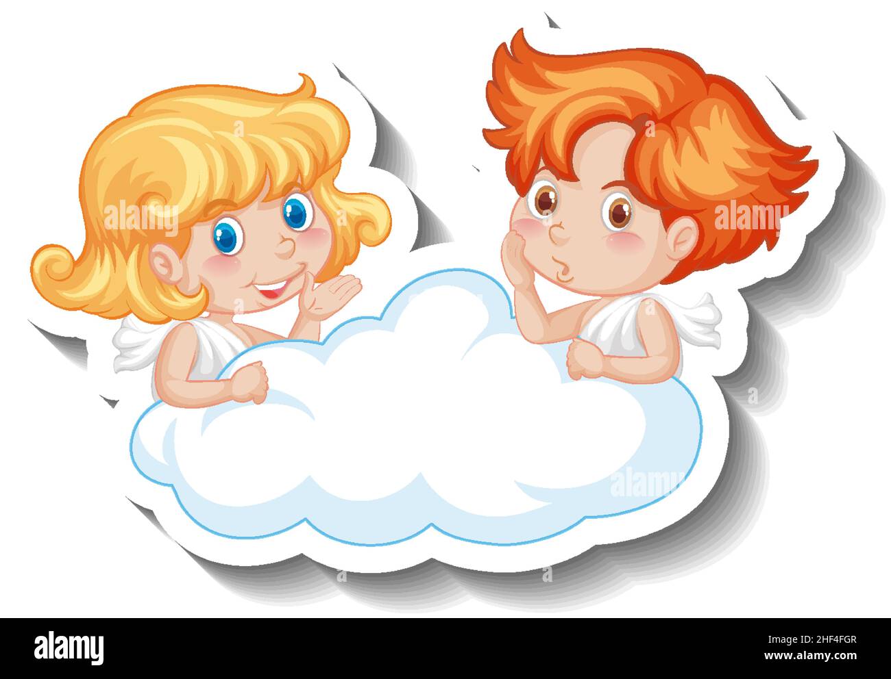 Cupid kids on a cloud in cartoon style illustration Stock Vector Image ...