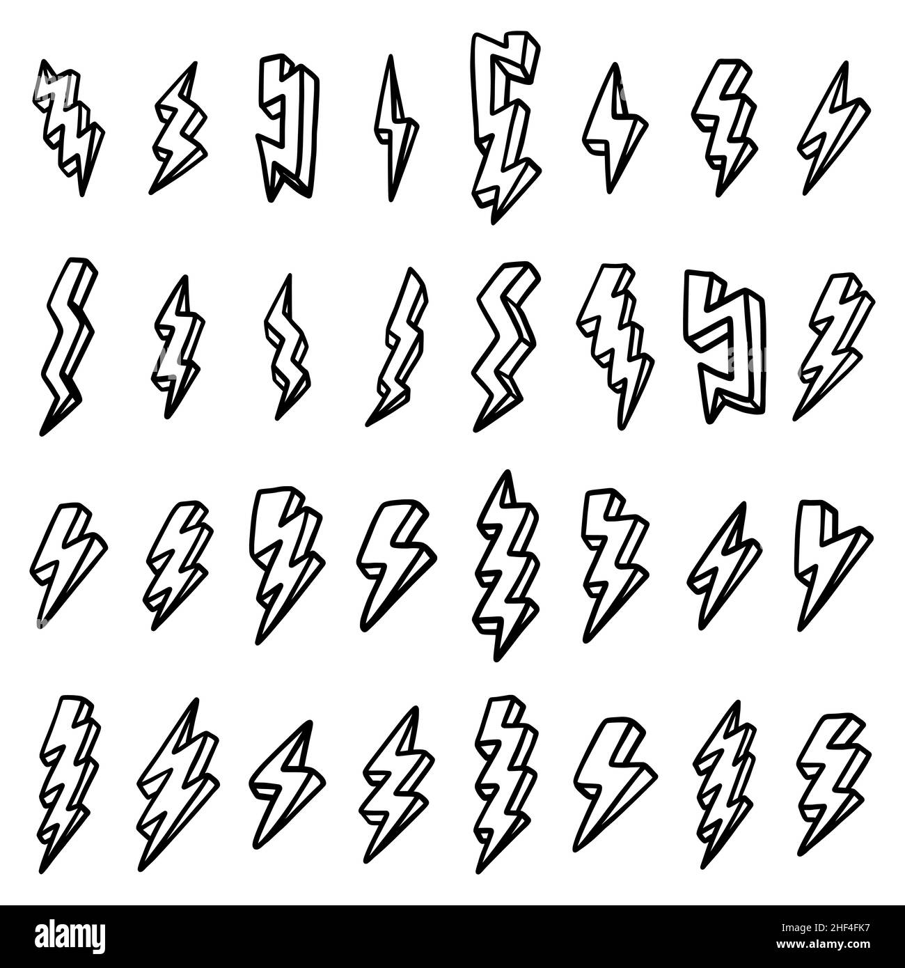 Lightning set. Elements for a thunderstorm. Electric discharge. Objects ...