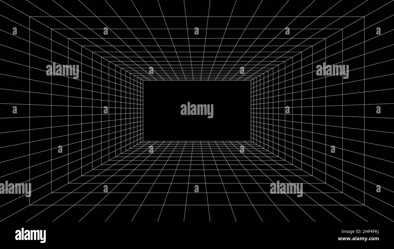 Grid room 3d. Perspective black background. Virtual reality ...