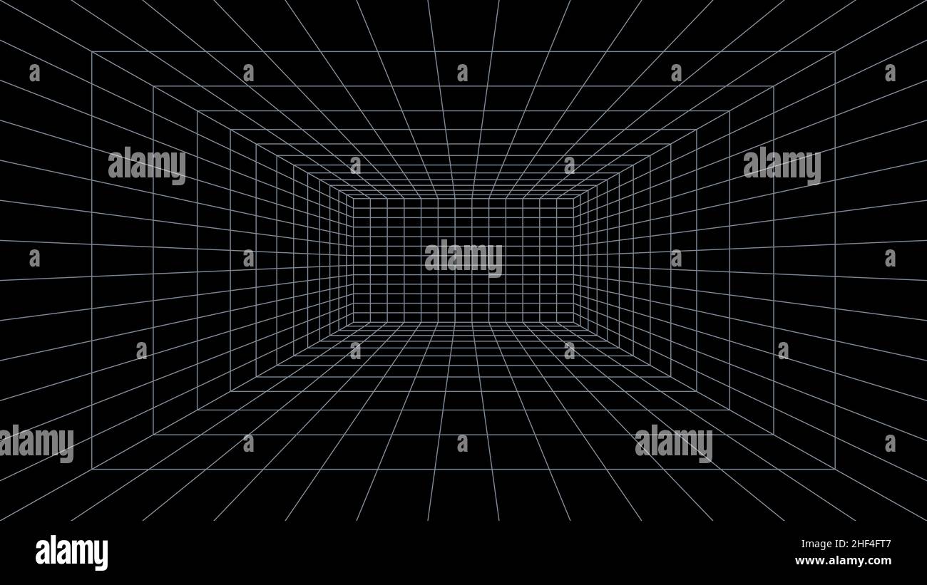 Grid room 3d. Perspective black background. Virtual reality ...