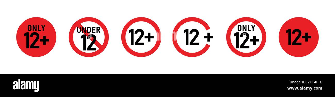 12 plus sign set. Twelve. Age restrictions, censorship, parental ...
