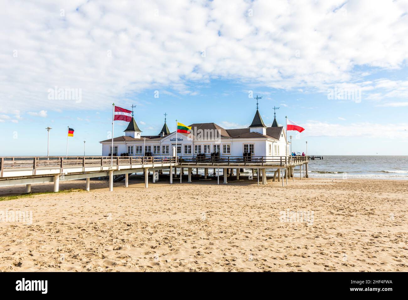 Pier and Beach of Ahlbeck at baltic Sea on Usedom Island,Mecklenburg ...