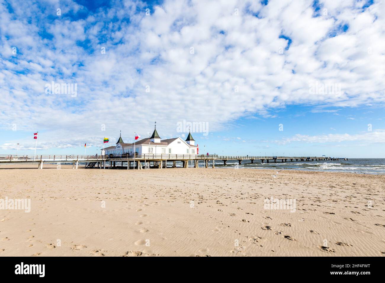 Pier and Beach of Ahlbeck at baltic Sea on Usedom Island,Mecklenburg ...