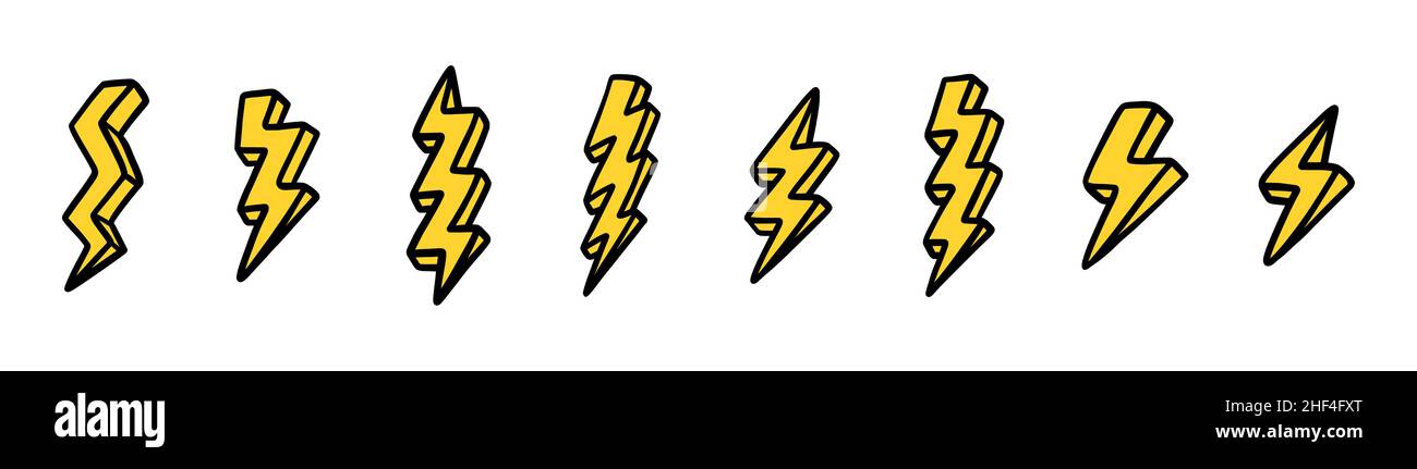 Lightning set. Elements for a thunderstorm. Electric discharge. Objects ...