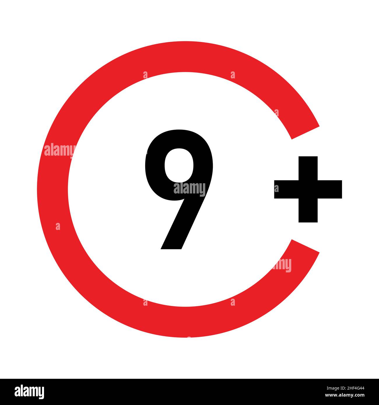 9 plus sign. Nine. Age restrictions, censorship, parental control. Icon ...