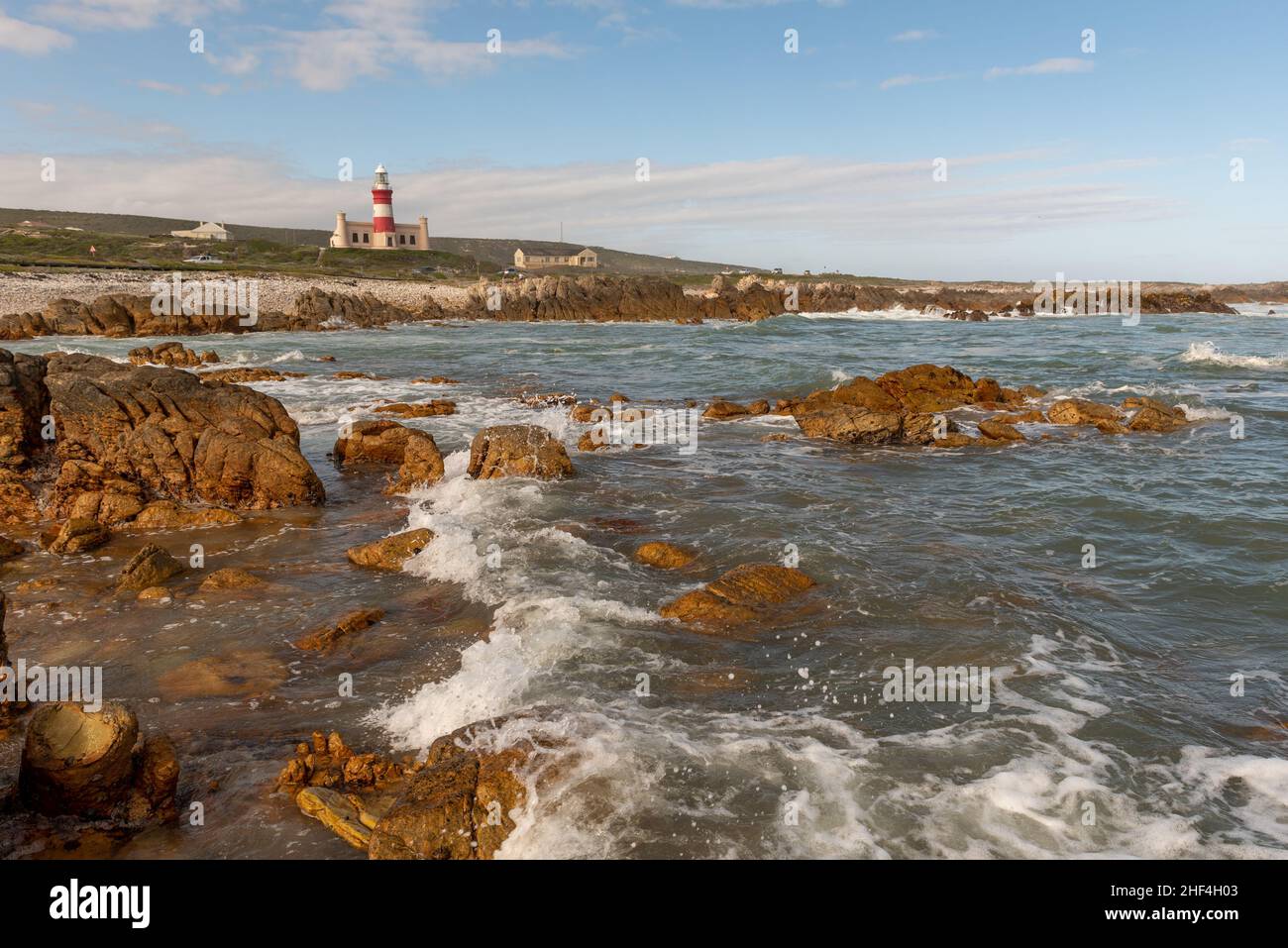 View of Cape Agulhas Lighthouse at the southernmost tip of Africa, Cape ...