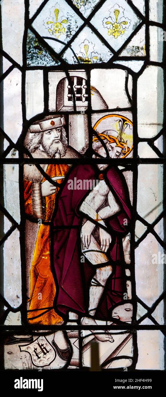 Stained glass Saint Stephen chapel, Bures, Suffolk, England, UK - crown ...