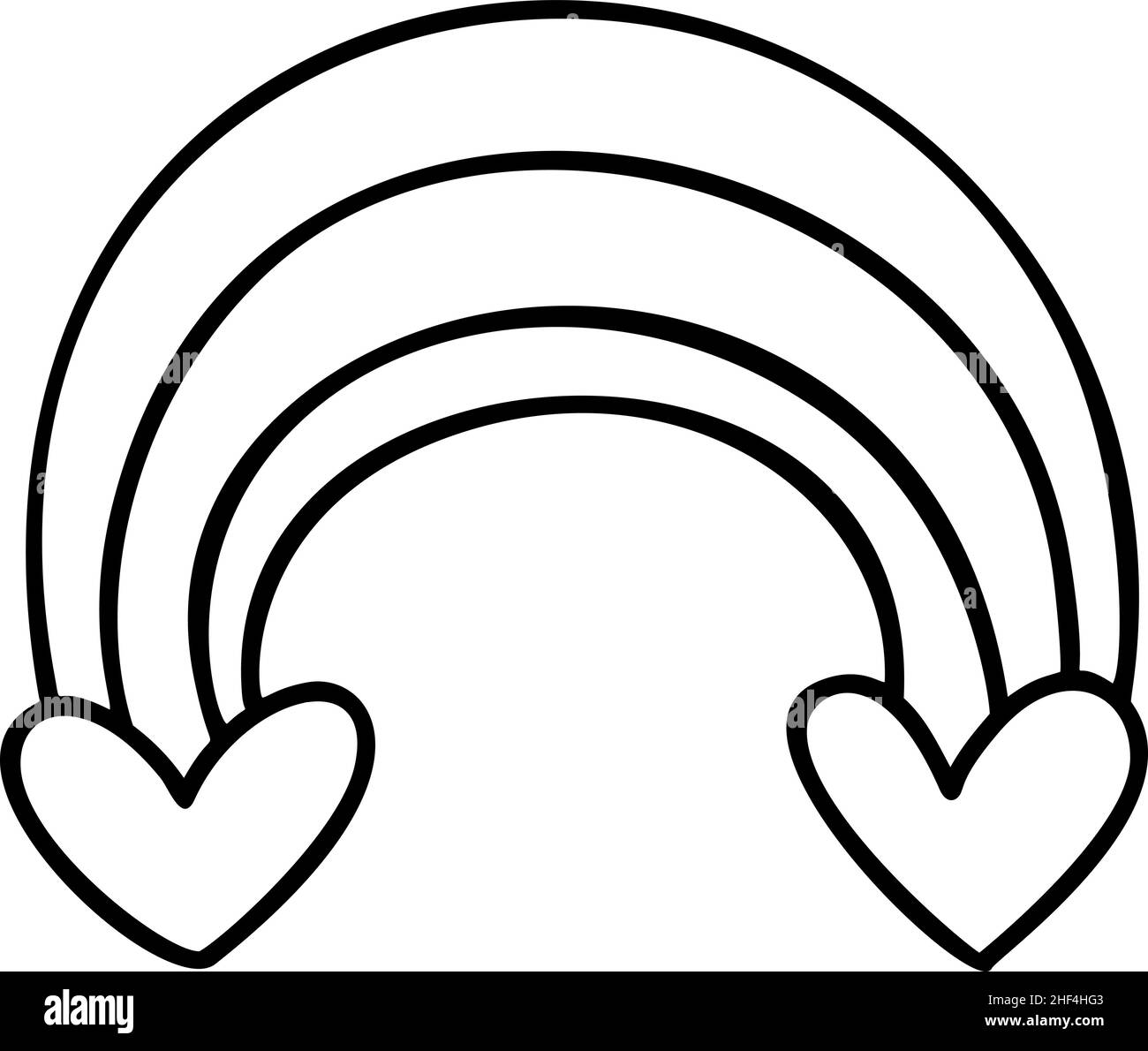 Vector monoline rainbow with two hearts. Valentines Day Hand Drawn icon ...
