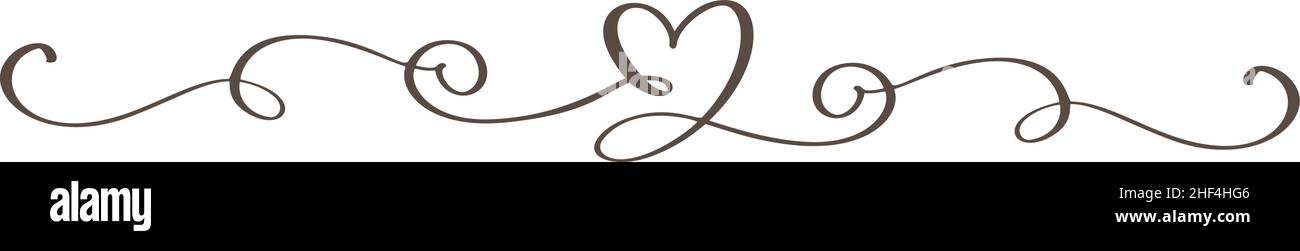 Vintage Flourish Vector divider Valentines Day Hand Drawn Black Calligraphic Heart. Calligraphy ...