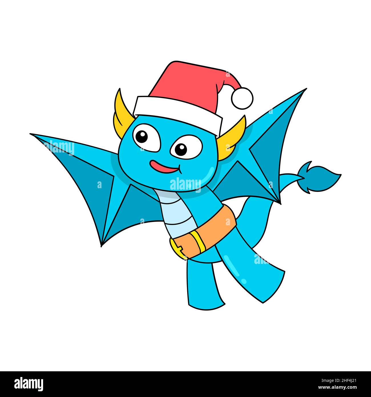 cute flying winged creature wearing a christmas hat, vector ...