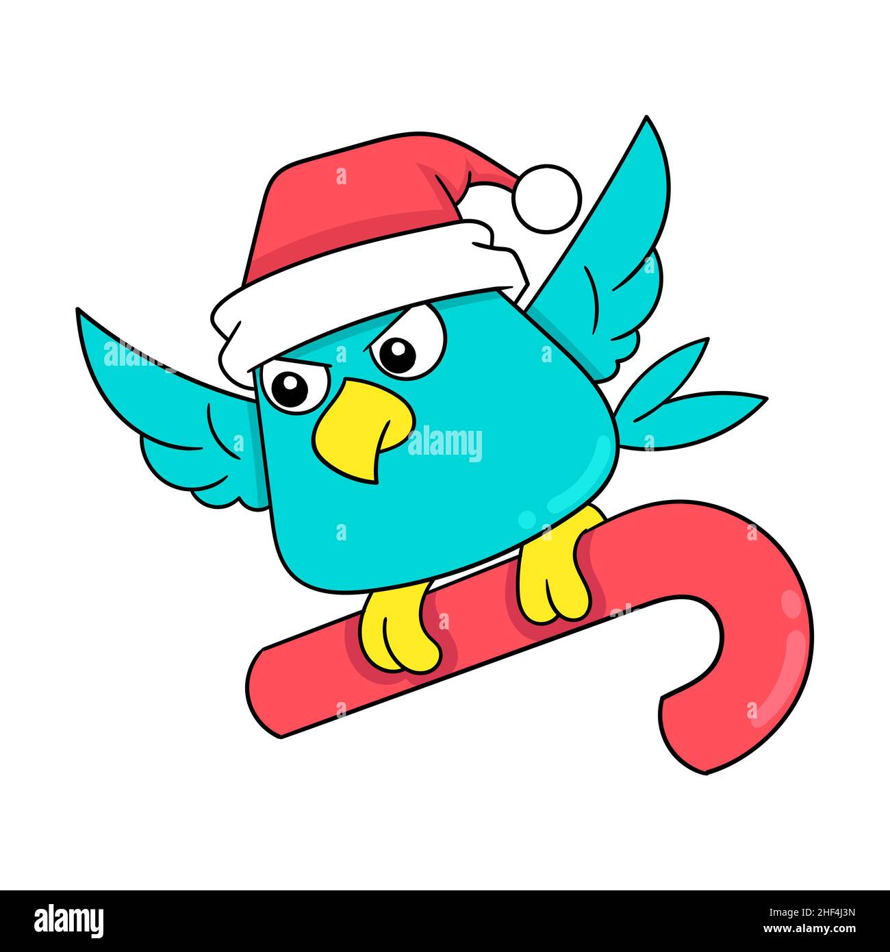 little bird flies with candy cane to deliver, vector illustration art ...