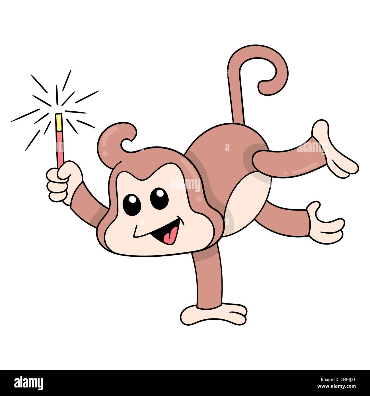 monkey doing acrobatics holding fireworks, vector illustration art ...