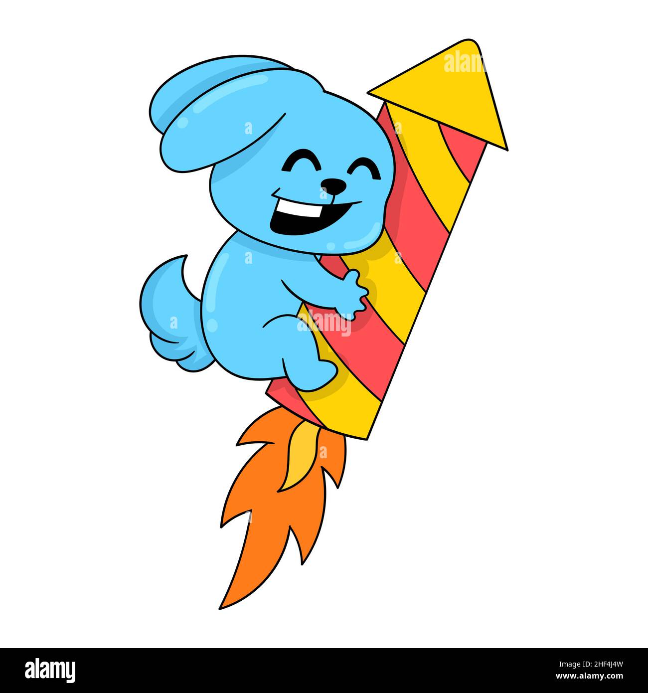 flying rabbit riding new year firework, vector illustration art. doodle ...