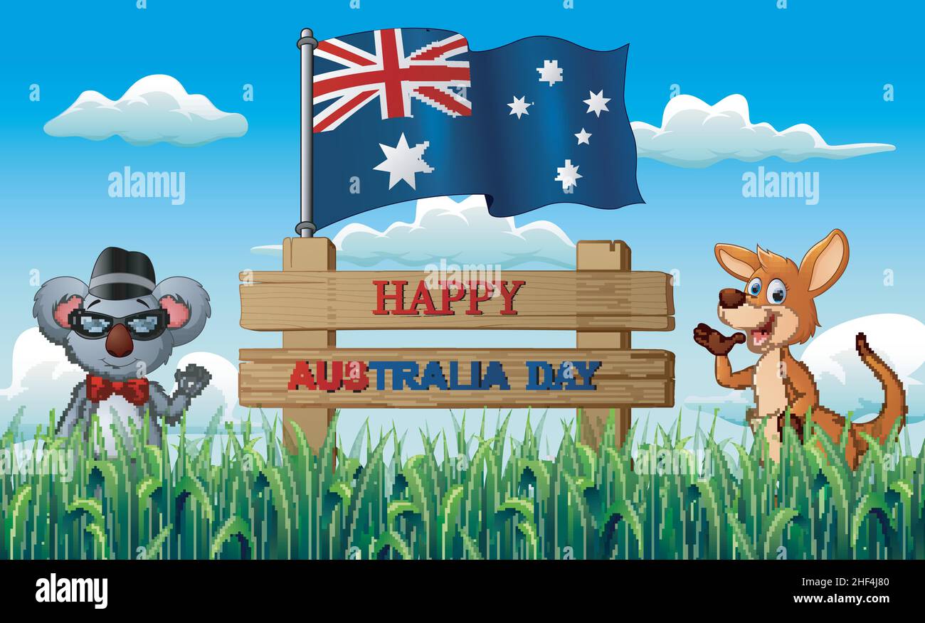 Happy Australia day with koala and kangaroo on the nature Stock Vector ...