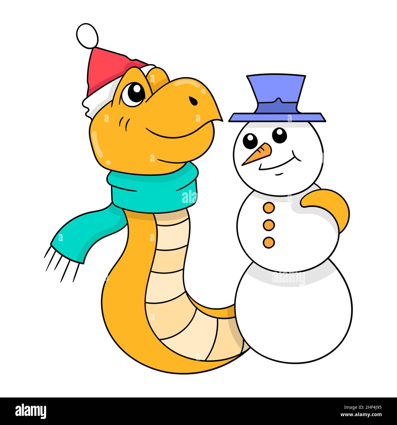 snake is playing make a snowman out of snow, vector illustration art ...