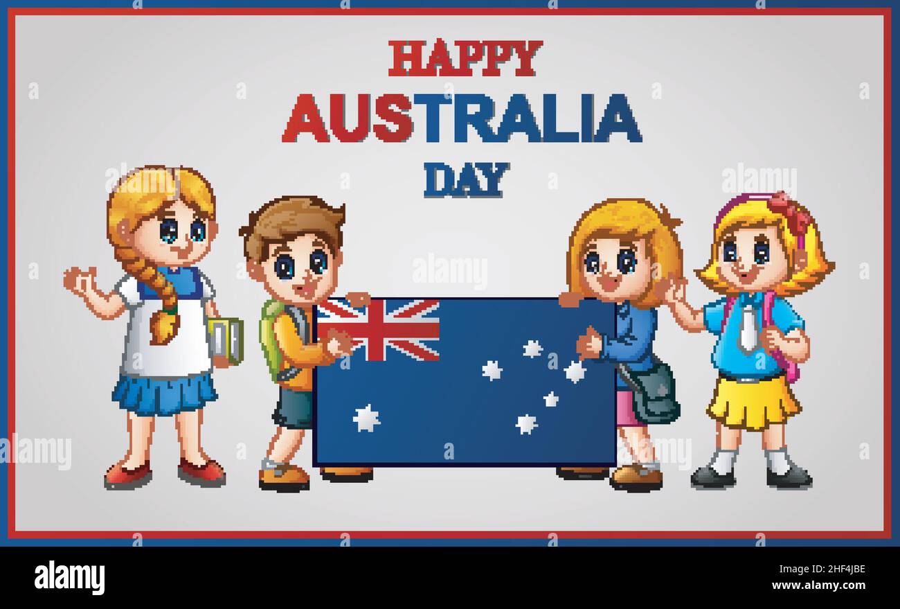 Happy kids holding a flag on Australia day Stock Vector Image & Art - Alamy
