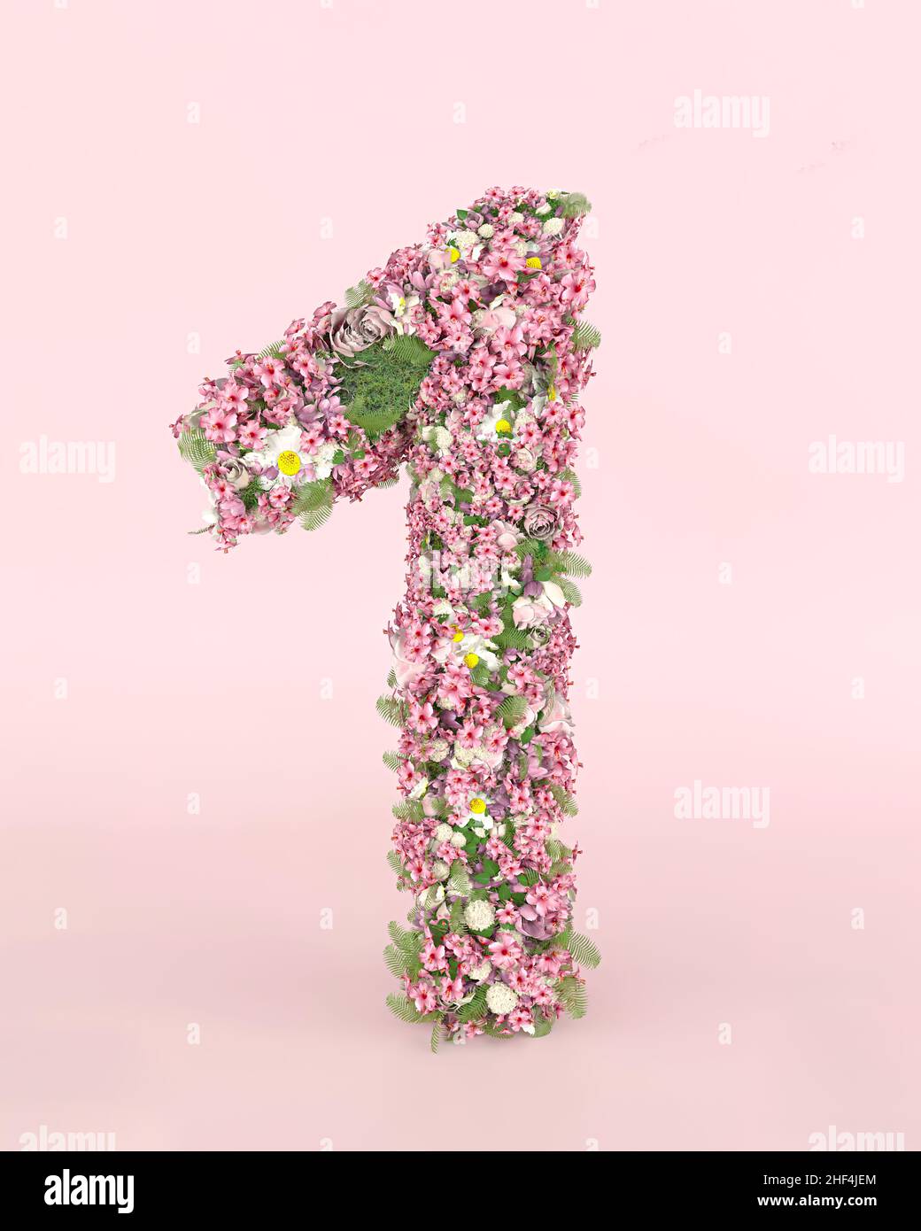 Creative number 1 concept made of fresh Spring wedding flowers. Flower ...
